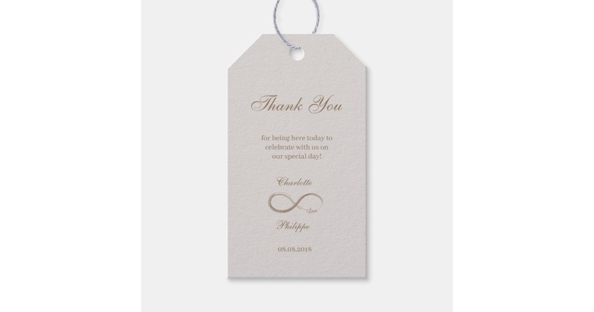 Infinity Symbol Gold Thank you Wedding Gift Tag | Zazzle