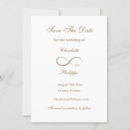 Infinity Symbol Gold White Save The Date Wedding Invitation | Zazzle
