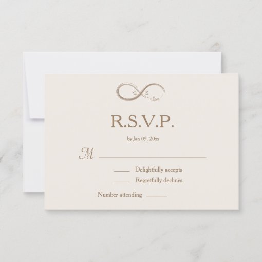 Infinity Symbol Monogram Champagne Wedding RSVP Invitation | Zazzle