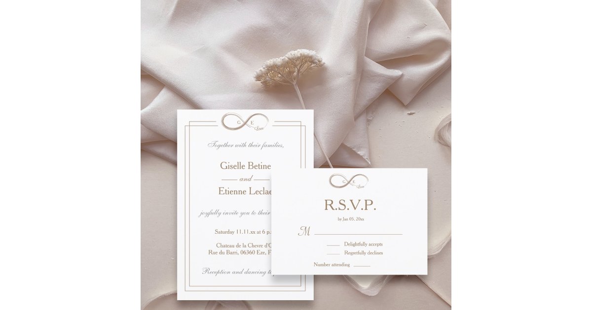 Infinity Symbol Monogram White Gray Wedding RSVP Invitation | Zazzle