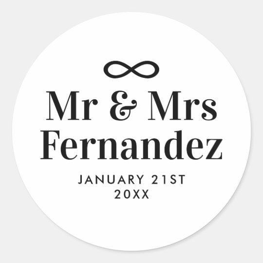 Infinity symbol mr and mrs wedding thank you classic round sticker ...