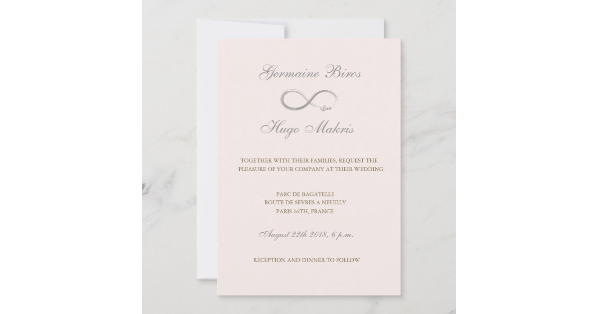 Infinity symbol pink gray gold elegant wedding invitation | Zazzle