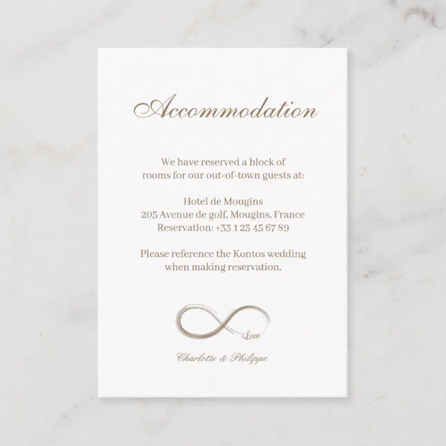 Infinity symbol wedding hotel info enclosure card | Zazzle