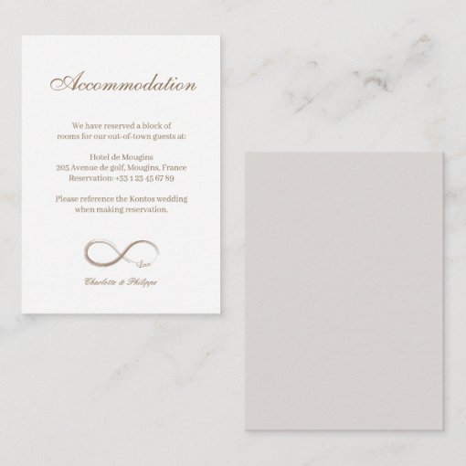 Infinity symbol wedding hotel info enclosure card | Zazzle