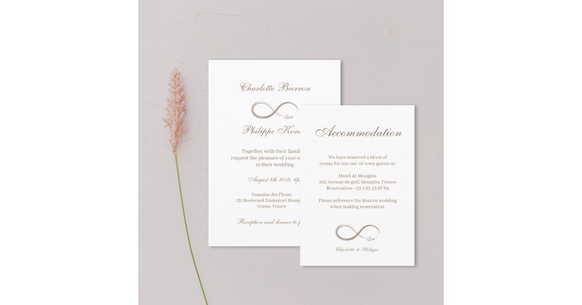 Infinity symbol wedding hotel info enclosure card | Zazzle