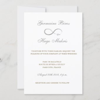Infinity symbol white gray gold elegant wedding invitation | Zazzle