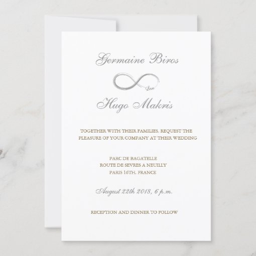 Infinity symbol white gray gold elegant wedding invitation | Zazzle