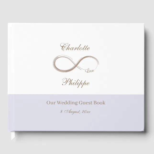 Infinity Symbol White Lilac Minimalist Wedding Guest Book | Zazzle