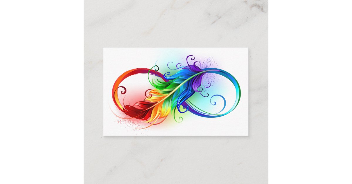 Infinity Symbol with Rainbow Feather Business Card | Zazzle