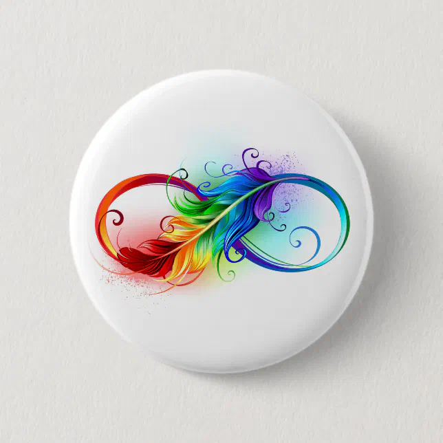 Infinity Symbol with Rainbow Feather Button | Zazzle