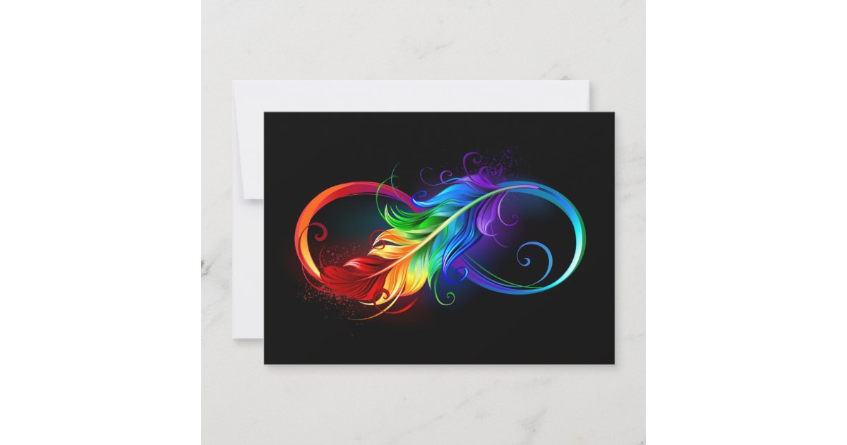 Infinity Symbol with Rainbow Feather Card | Zazzle.com