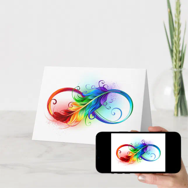Infinity Symbol with Rainbow Feather Holiday Card | Zazzle