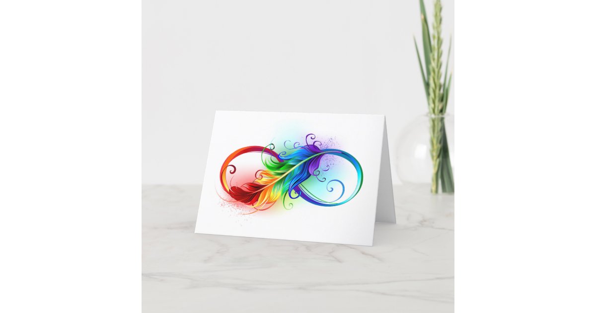Infinity Symbol with Rainbow Feather Holiday Card | Zazzle