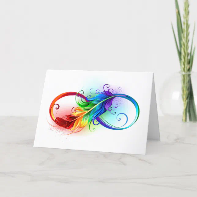 Infinity Symbol with Rainbow Feather Holiday Card | Zazzle