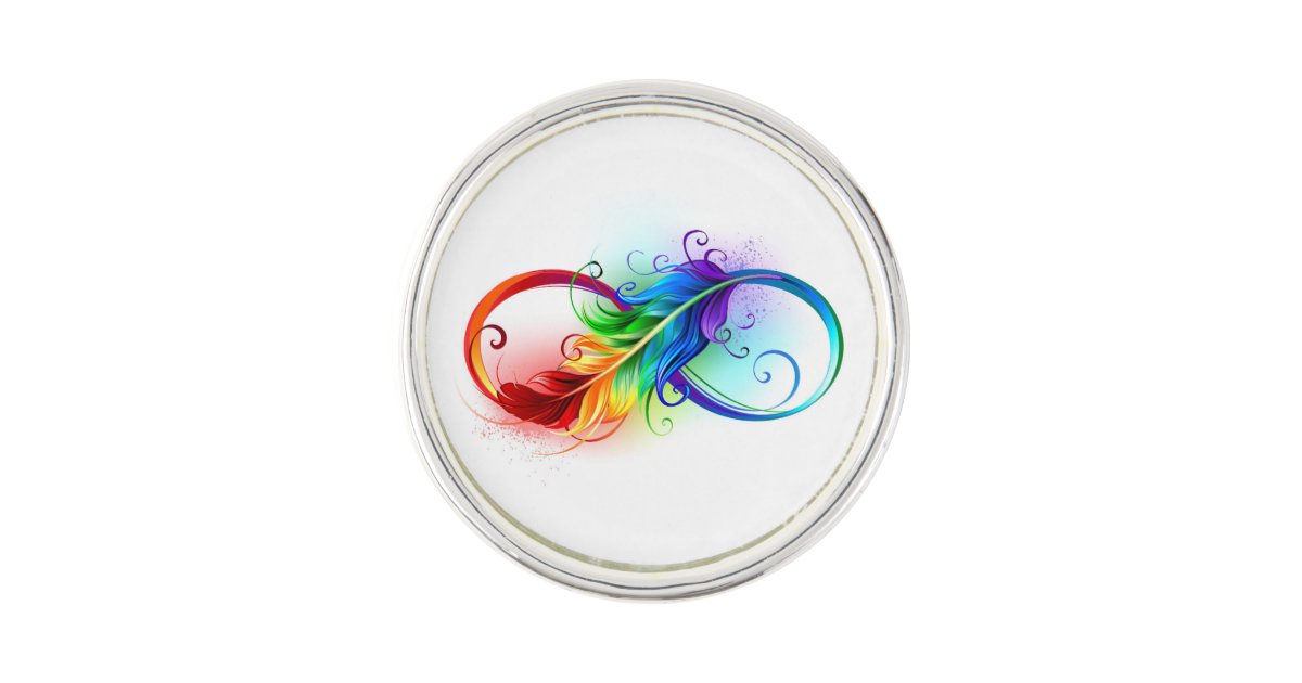 Infinity Symbol with Rainbow Feather Lapel Pin | Zazzle