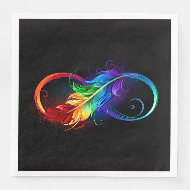 Infinity Symbol with Rainbow Feather Paper Dinner Napkins | Zazzle