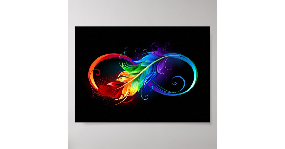 Infinity Symbol with Rainbow Feather Poster | Zazzle