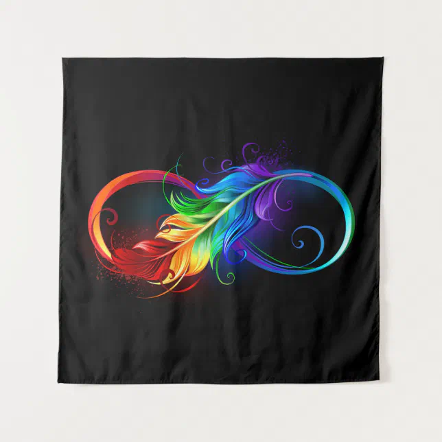 Infinity Symbol with Rainbow Feather Tapestry | Zazzle