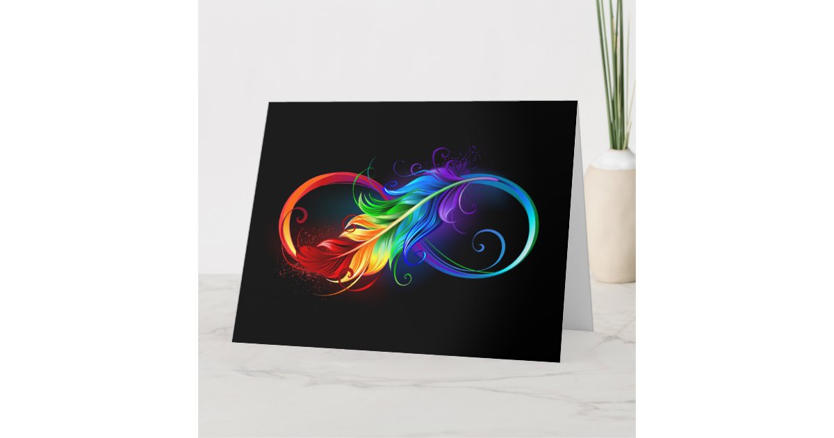 Infinity Symbol with Rainbow Feather Thank You Card | Zazzle