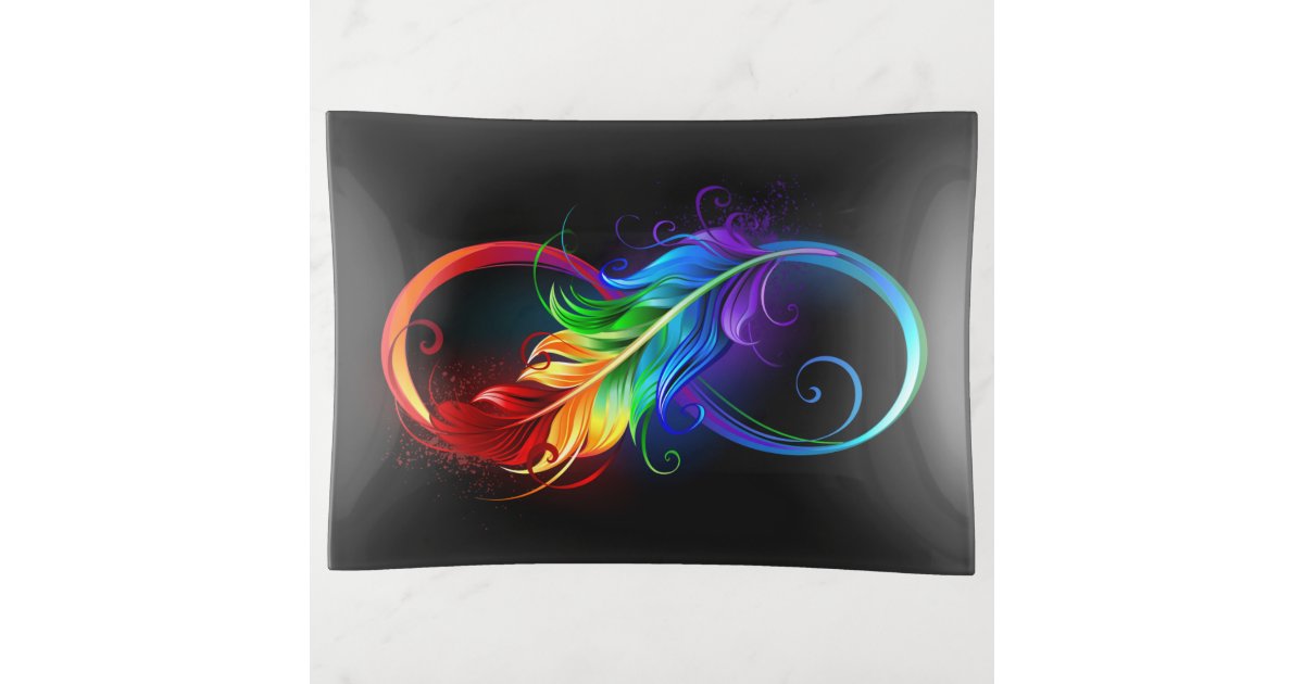 Infinity Symbol with Rainbow Feather Trinket Tray | Zazzle