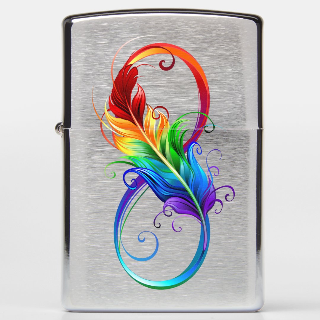 Infinity Symbol with Rainbow Feather Zippo Lighter | Zazzle