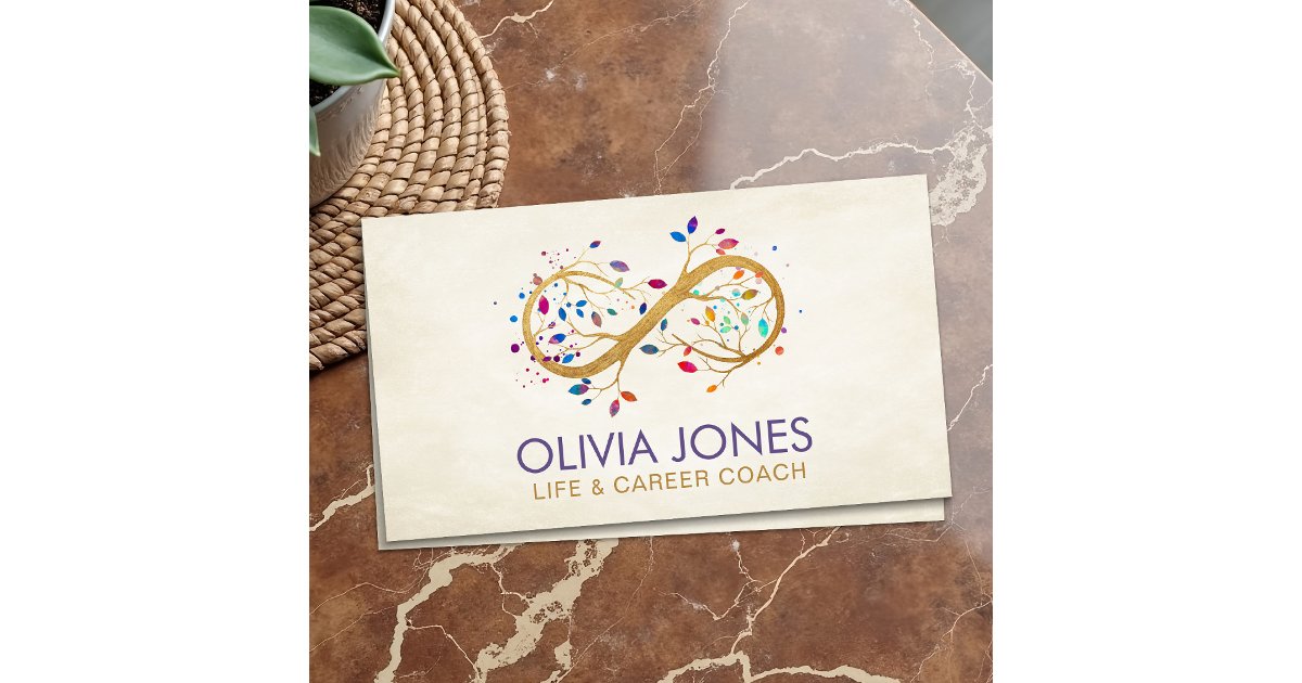 Infinity Tree Branch - Colorful leaves Business Card | Zazzle