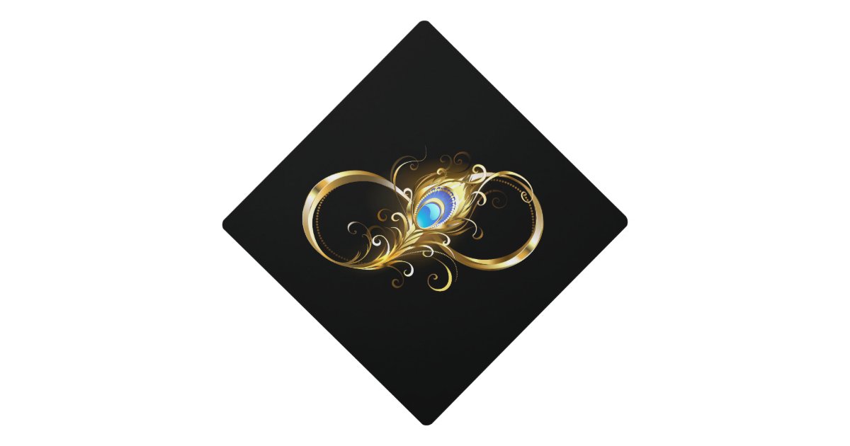Infinity with Golden Peacock Feather Graduation Cap Topper | Zazzle