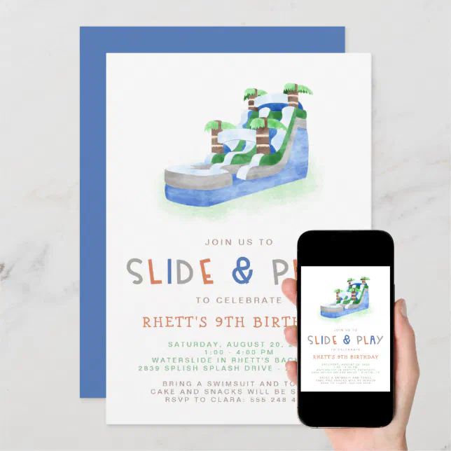 Inflatable Water Slide Birthday Party Invitation | Zazzle