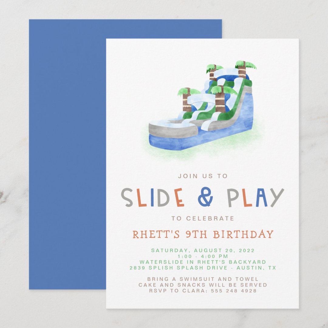 Inflatable Water Slide Birthday Party Invitation | Zazzle