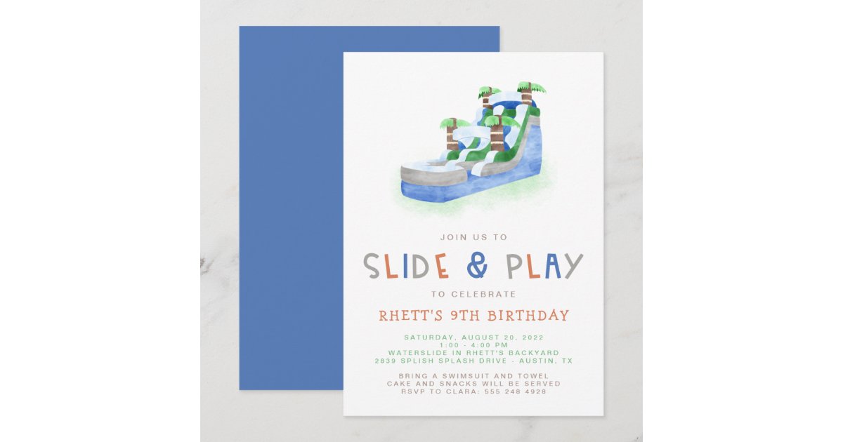 Inflatable Water Slide Birthday Party Invitation | Zazzle