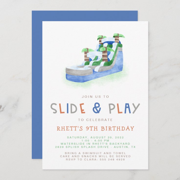 Inflatable Water Slide Birthday Party Invitation | Zazzle