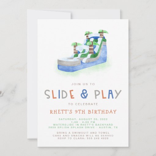 Inflatable Water Slide Birthday Party Invitation | Zazzle