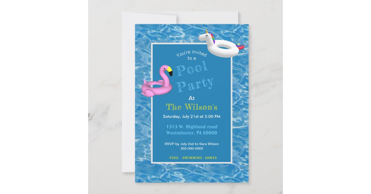 Inflatables pool party invitation | Zazzle
