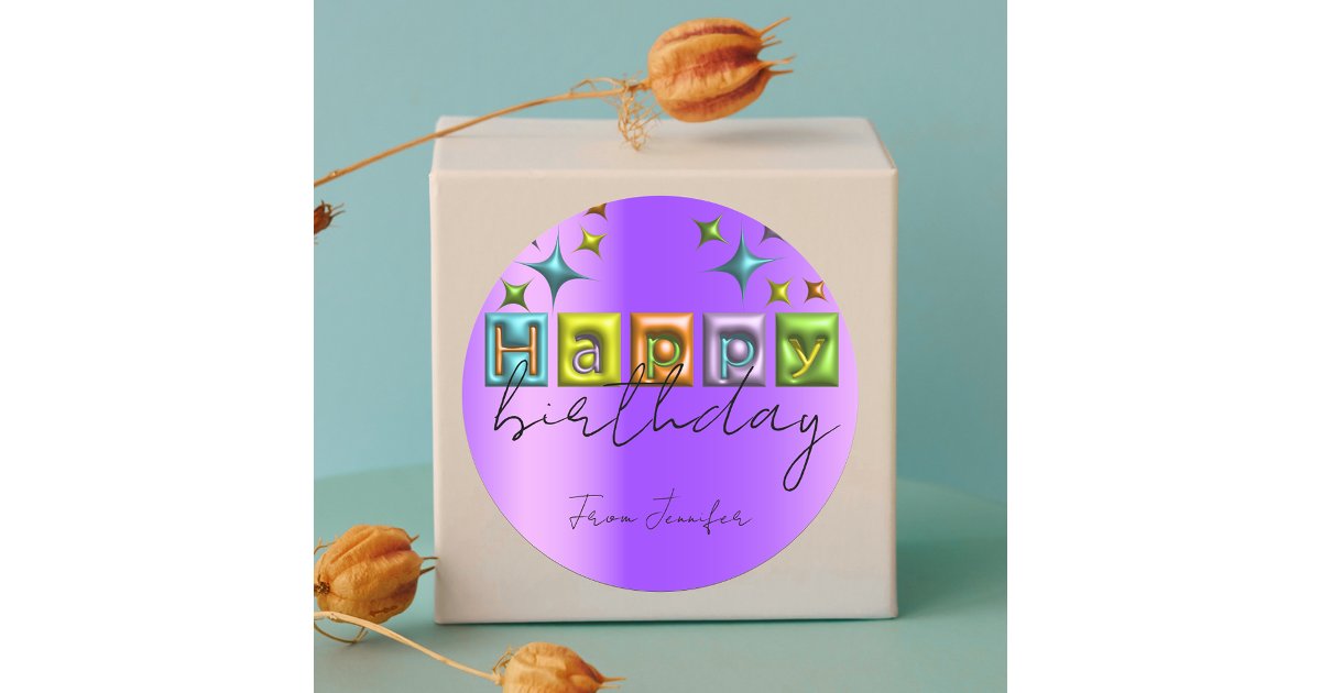 Inflated 3D Typography and Sparkles Happy Birthday Classic Round ...