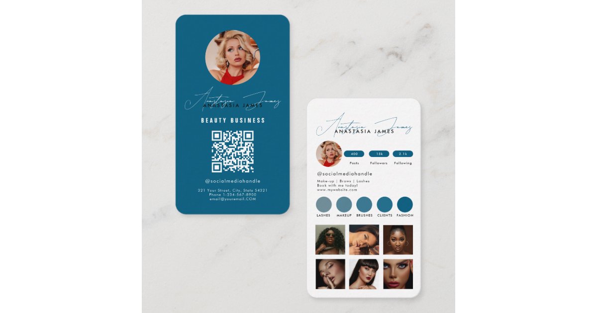 Influencer Feed Grid Social Media QR Code Blue Business Card | Zazzle