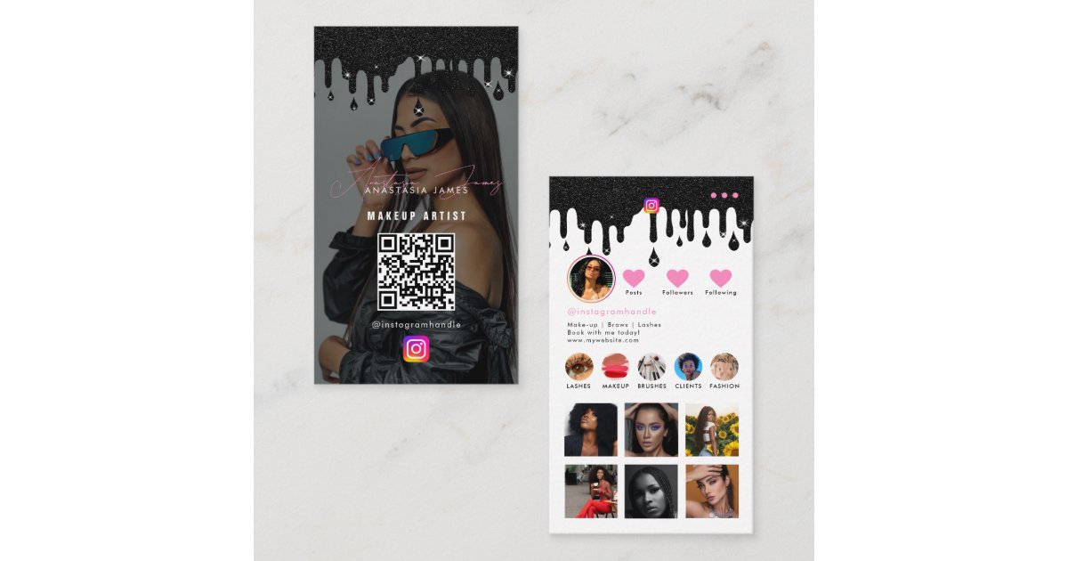 Influencer Photo Feed Girly Social Media Glitter Business Card | Zazzle