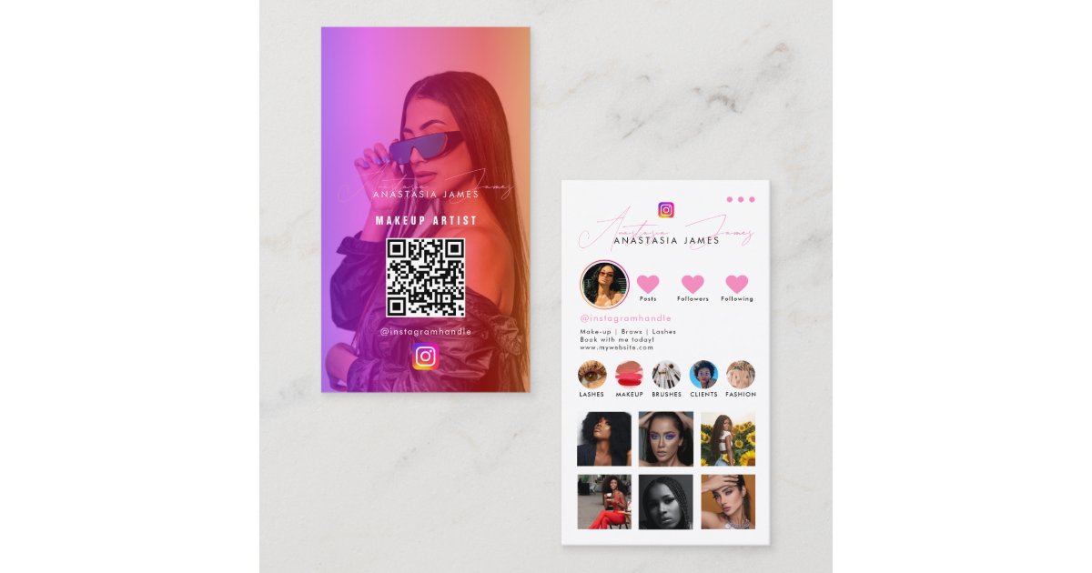Influencer Photo Feed Girly Social Media QR Code Business Card | Zazzle