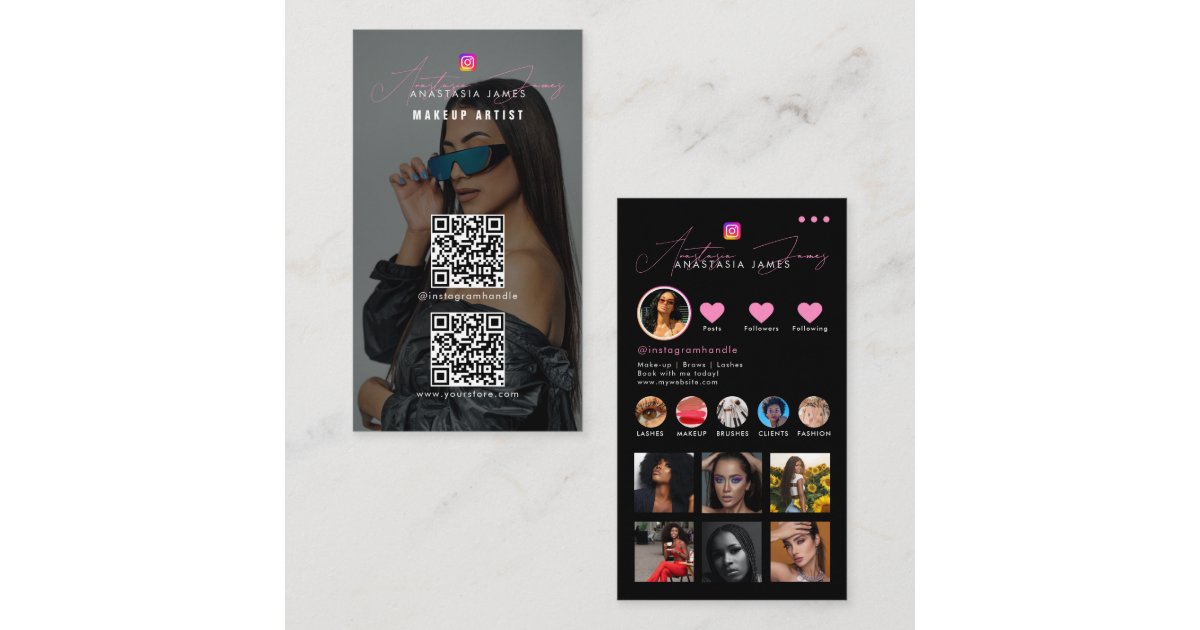 Influencer Photo Feed Grid Social Media 2 QR Codes Business Card | Zazzle