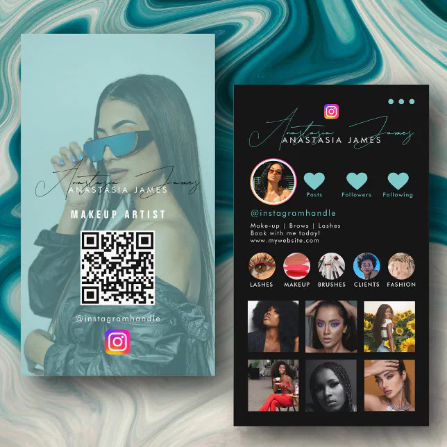 Influencer Photo Feed Grid Social Media Turquoise Business Card | Zazzle