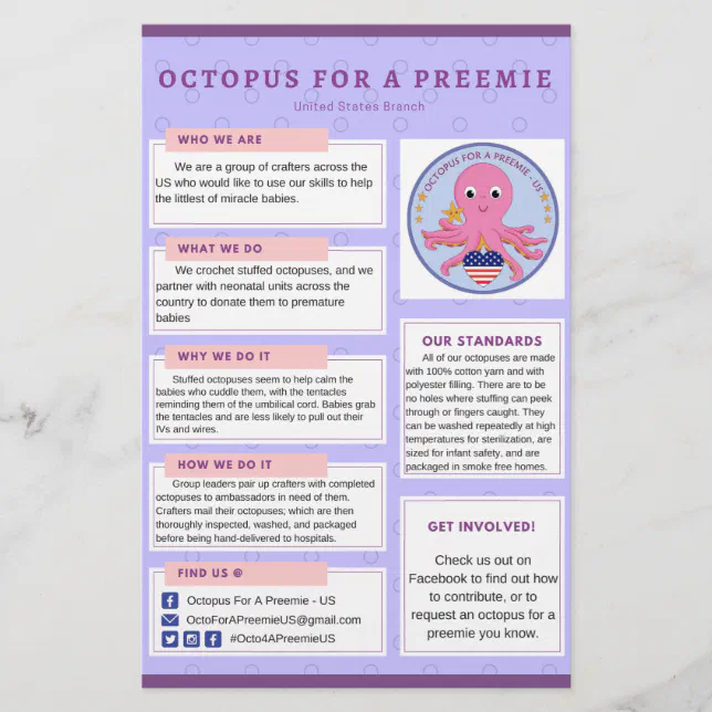 Info Flyer Octopus For A Preemie US | Zazzle