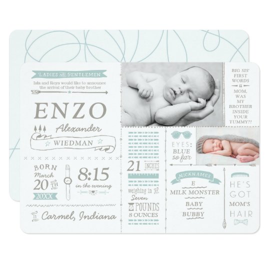 Infographic Stats Birth Announcement Cards | Zazzle.com