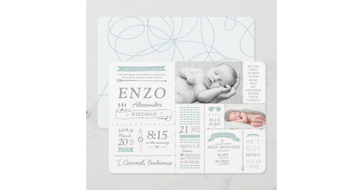 Infographic Stats Birth Announcement Cards | Zazzle