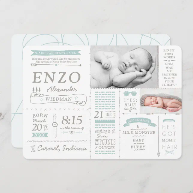 Infographic Stats Birth Announcement Cards | Zazzle