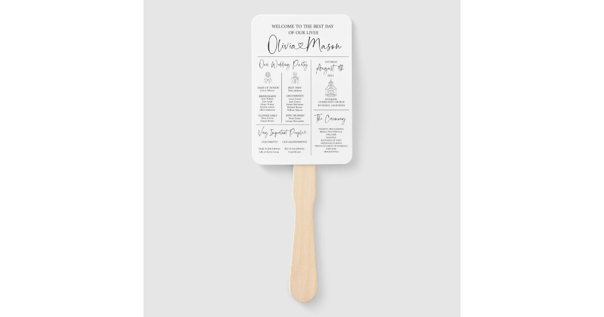 Infographic Wedding Program Hand Fan | Zazzle