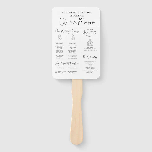 Infographic Wedding Program Hand Fan | Zazzle