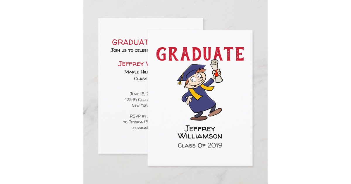 Informal Cartoon Graduation Invitation | Zazzle