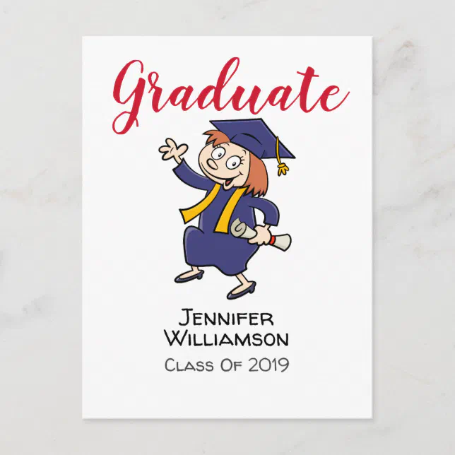 Informal Cartoon Graduation Invitation Postcard | Zazzle
