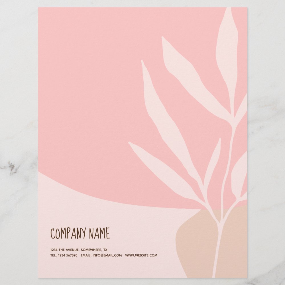Informal Feminine Shapes Leaf Pink Cream Company Letterhead - Snuggle ...