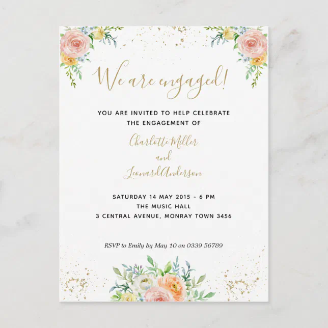 Informal floral engagement party invitation | Zazzle