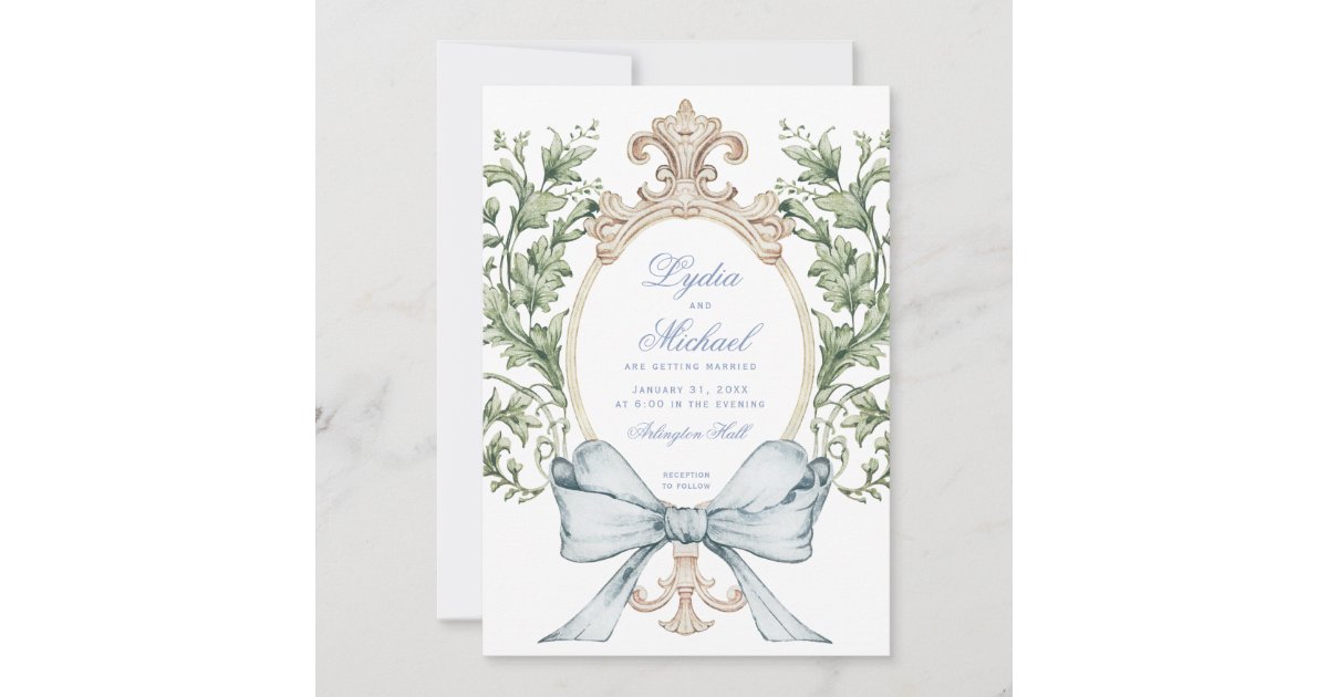 Informal Leaf Crest w/ Bow | Monogram Wedding Invitation | Zazzle